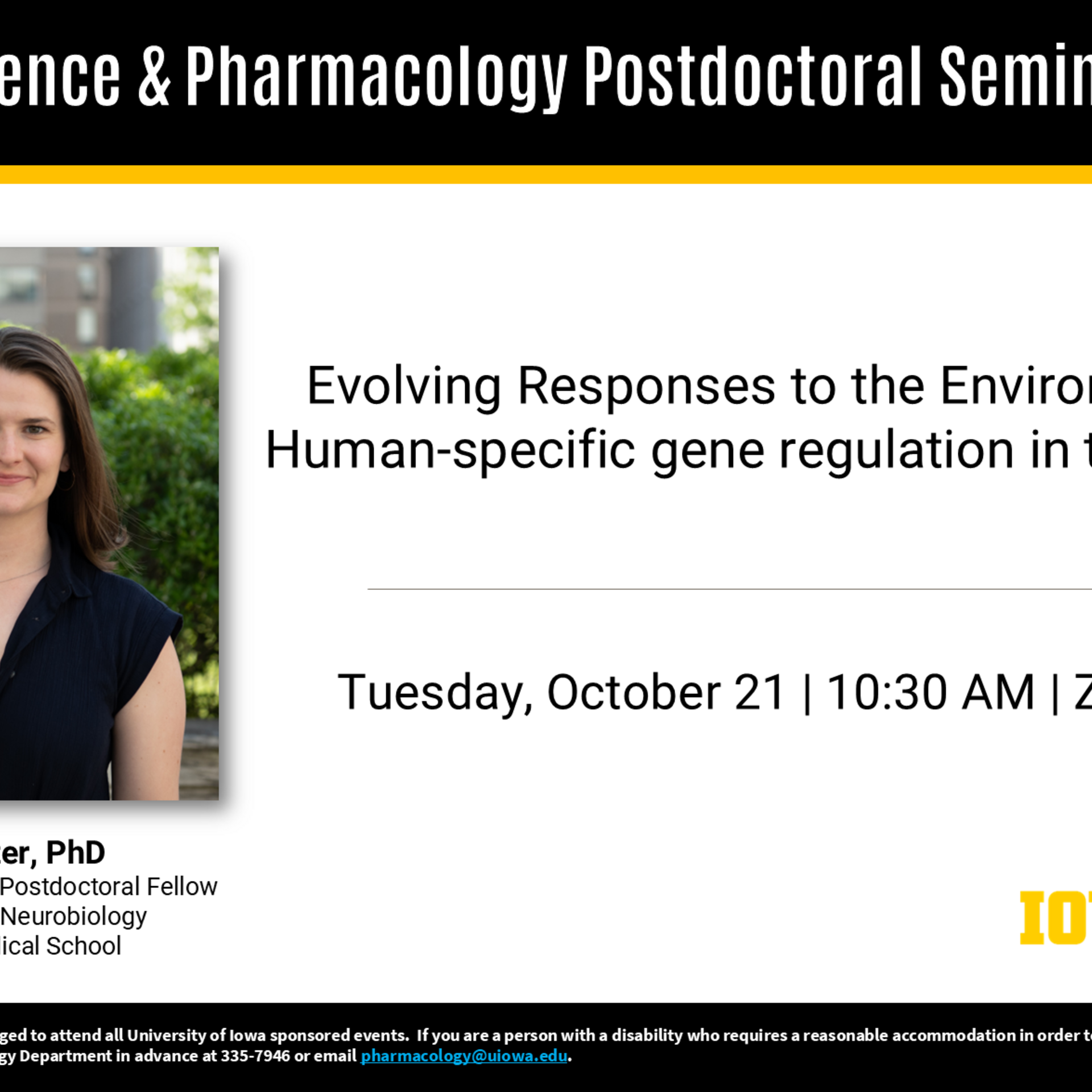 Neuroscience and Pharmacology Postdoctoral Seminar - Ava Carter, PhD ...